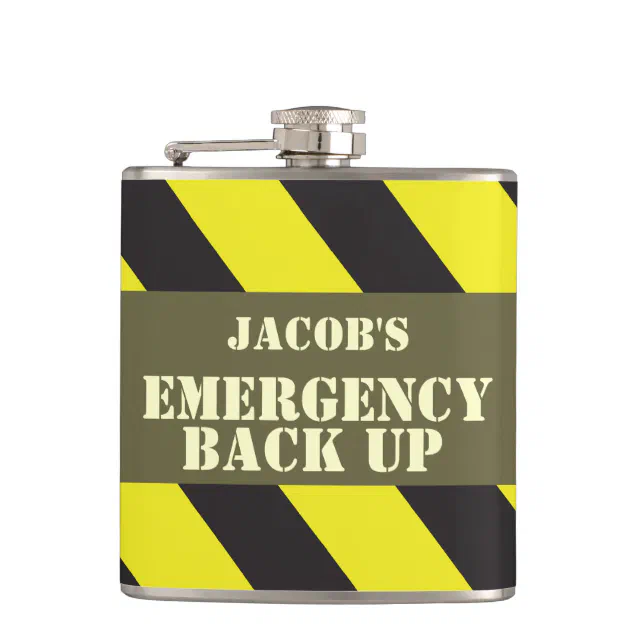 Named emergency back up chevron mens hip flask | Zazzle