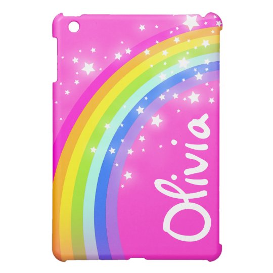 Named rainbow bright pink girls ipad mini case | Zazzle.com