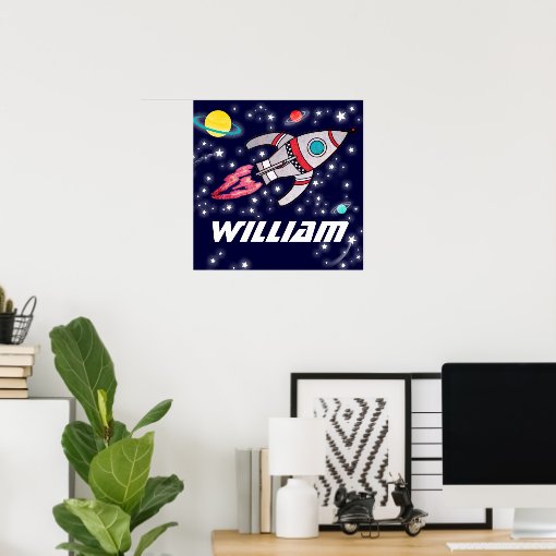 Named rocket space boys dark blue poster | Zazzle
