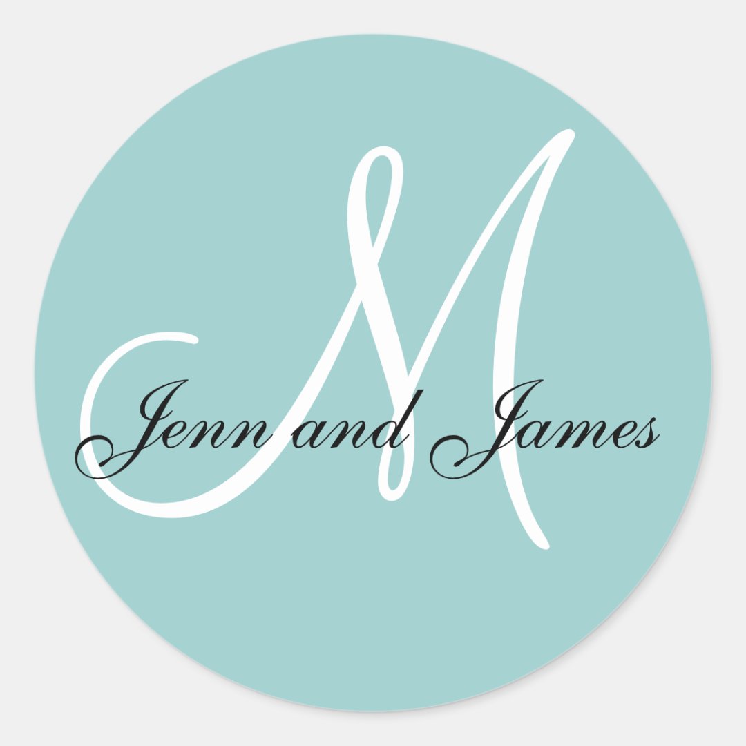 Names and Initial Monogram Sticker Blue & White | Zazzle