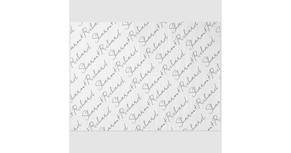 Names in black, white script calligraphy wedding tissue paper | Zazzle