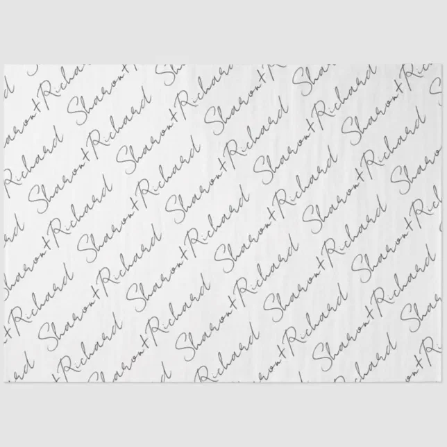 Names in black, white script calligraphy wedding tissue paper | Zazzle