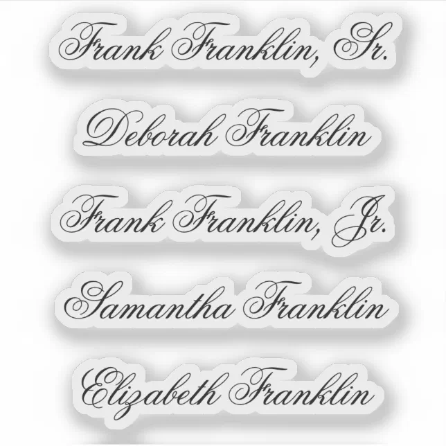 Names of Five Guests in Fancy Script Calligraphy Sticker | Zazzle