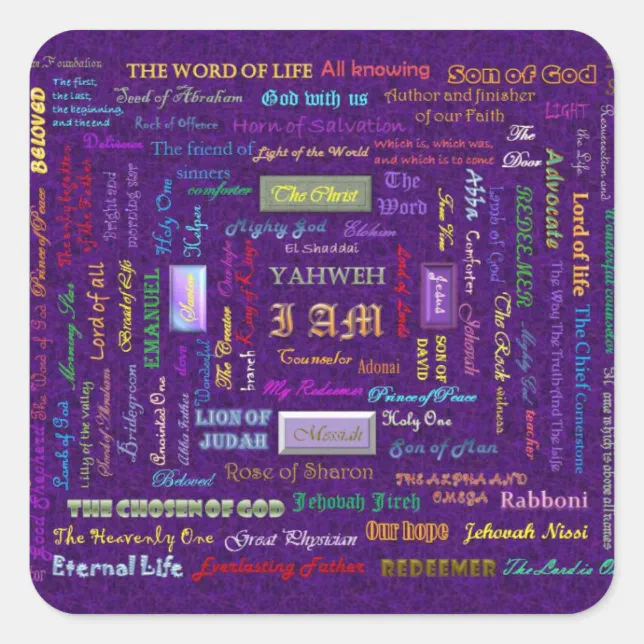 names of God square stickers | Zazzle