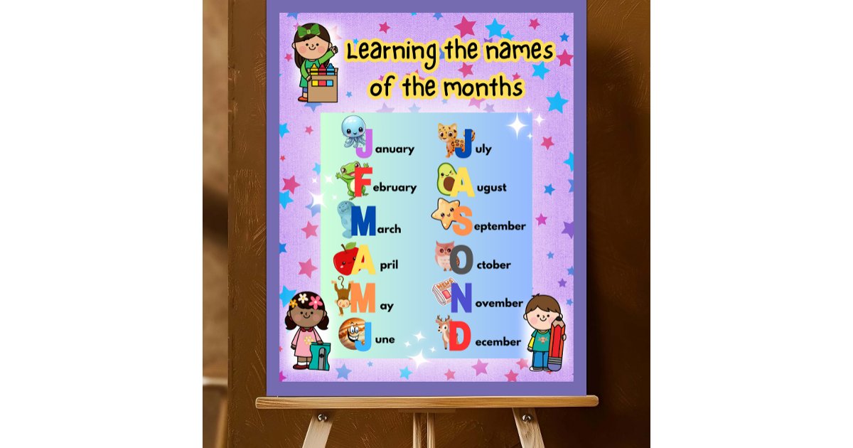 Names of the Month Colorful and Fun Foam Board | Zazzle