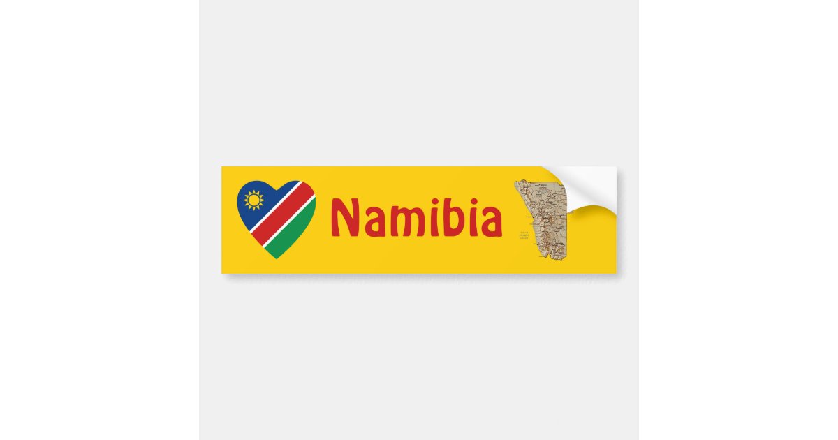 Namibia Flag Heart + Map Bumper Sticker | Zazzle