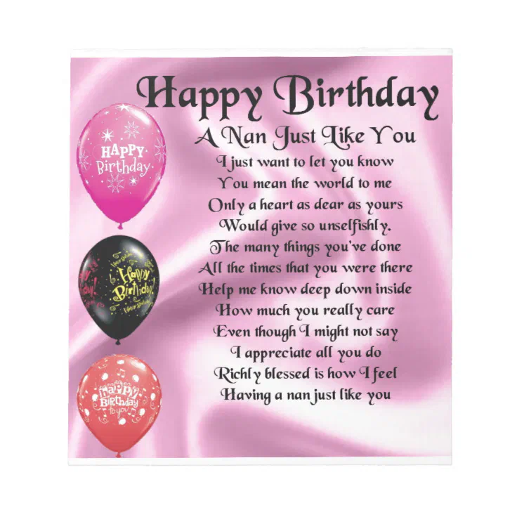 Nan Poem - Happy Birthday Notepad | Zazzle