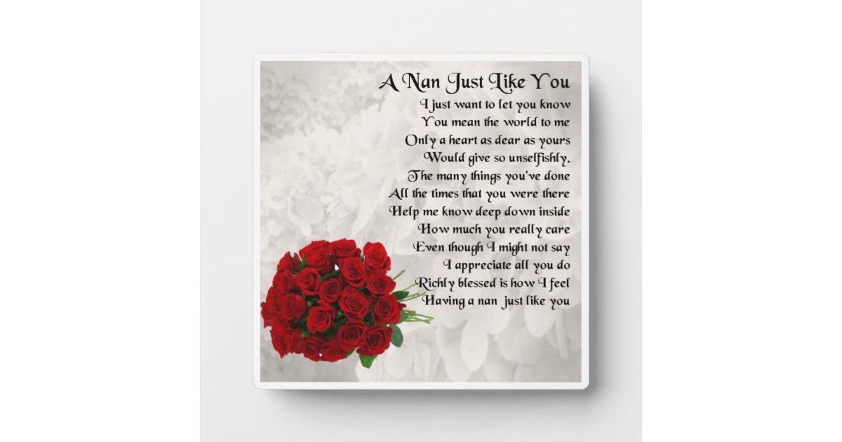 Nan Poem Plaque - Red Rose Design | Zazzle