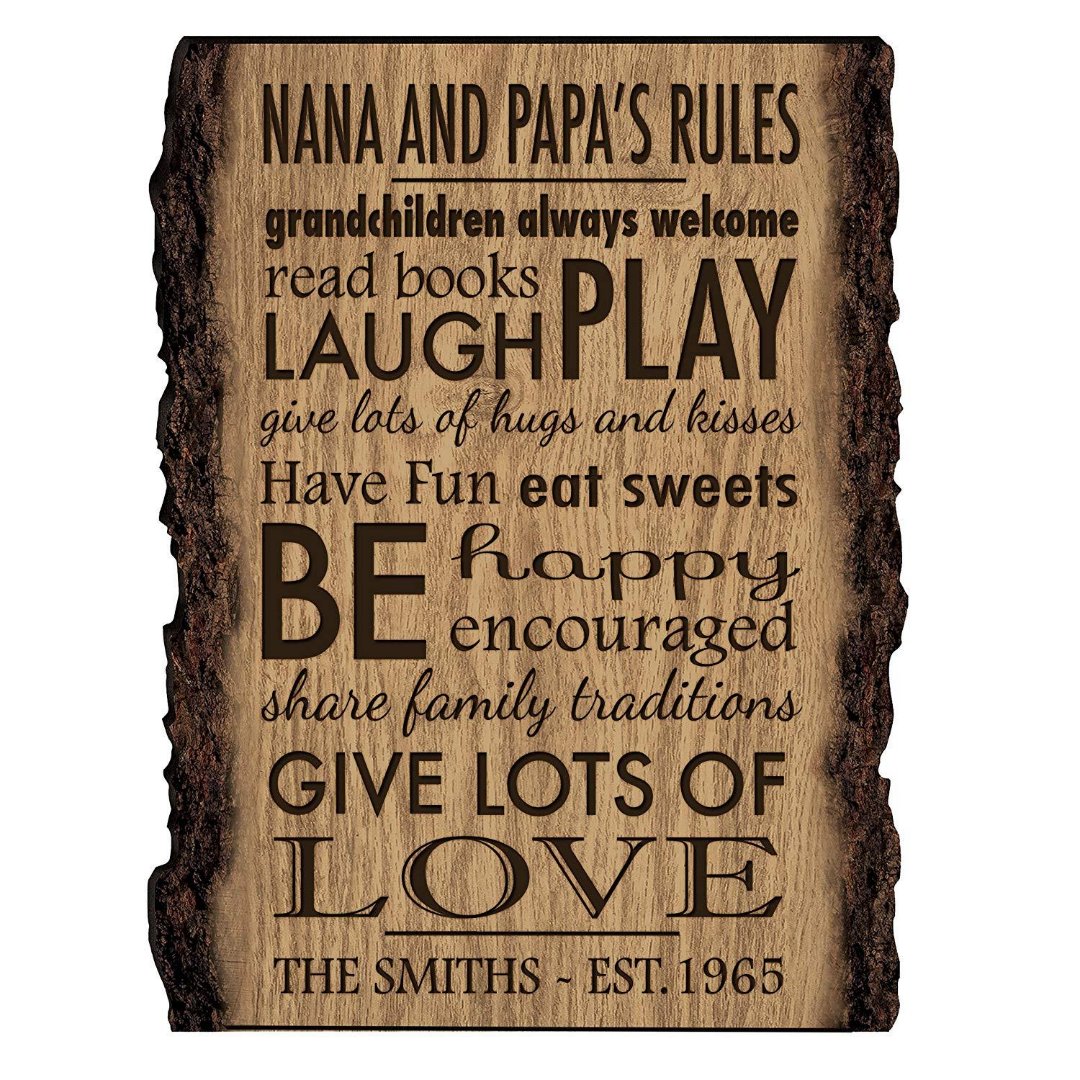 Nana and Papa's Rules Rustic Bark Wall Sign | Zazzle