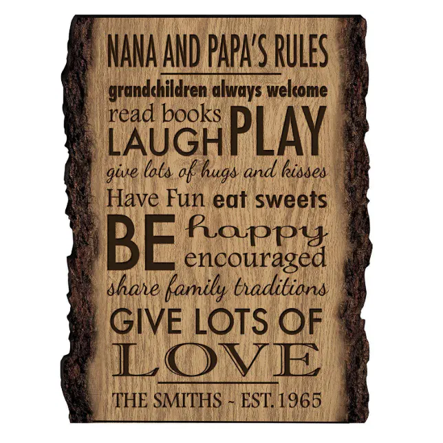 Nana and Papa's Rules Rustic Bark Wall Sign | Zazzle