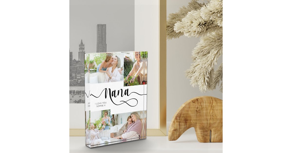 Nana Calligraphy 4 Photo Collage Acrylic Block | Zazzle