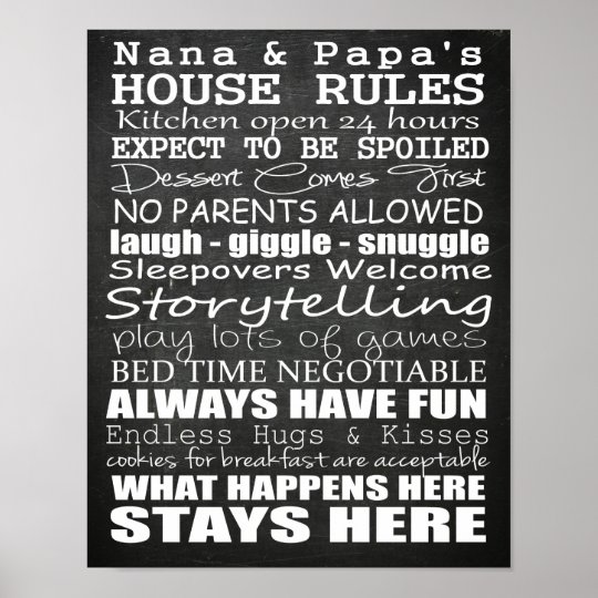 Nana & Papa's House Rules Chalkboard Poster | Zazzle.com