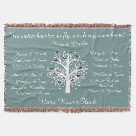 Nana's Flock, keepsake family tree, Personalized Throw Blanket | Zazzle.com