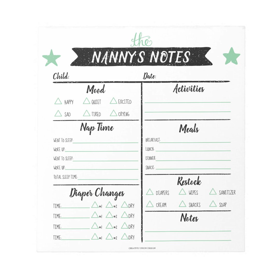 Nanny's Notes Babysitter Notes Daycare Sheets | Zazzle