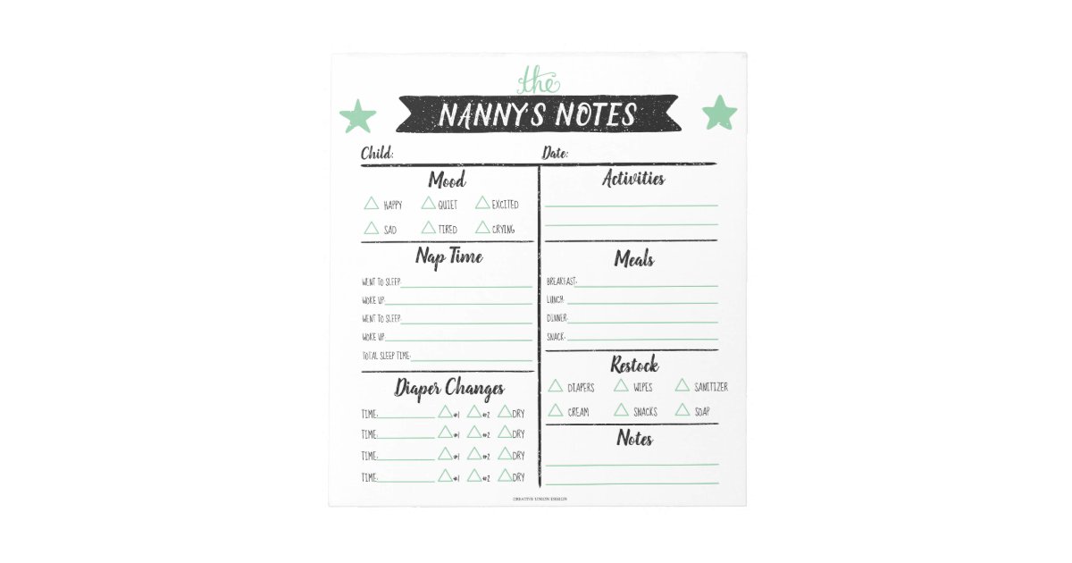 Nanny's Notes Babysitter Notes Daycare Sheets | Zazzle