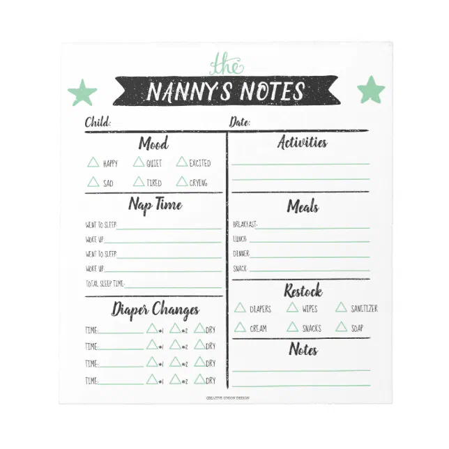 Nanny's Notes Babysitter Notes Daycare Sheets | Zazzle