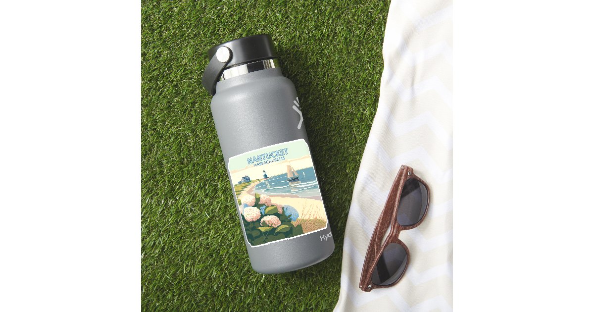 Nantucket Beach Hydrangeas Lighthouse Boat Retro Sticker | Zazzle