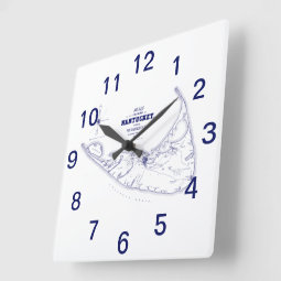 Nantucket Island MA Vintage Map Navy Blue Square Wall Clock | Zazzle