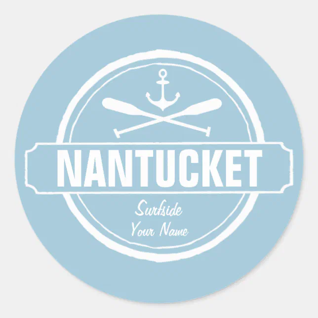 Nantucket, MA personalized name, nautical anchor Classic Round Sticker ...