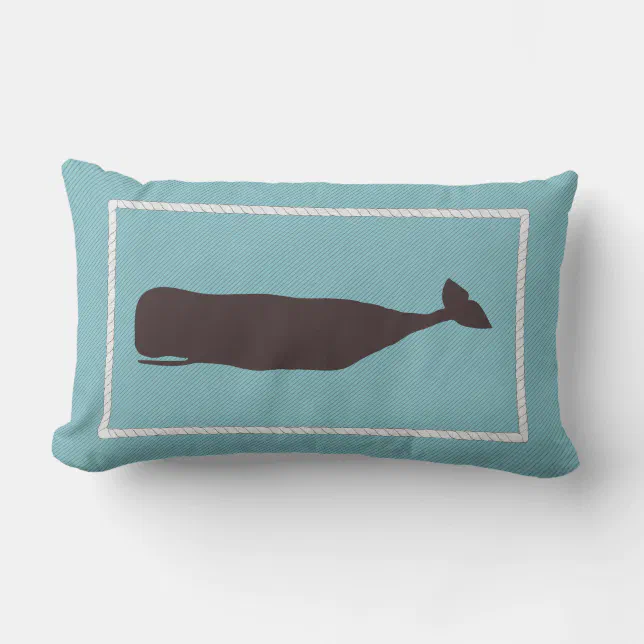Nantucket Whale Nautical Pillow in Ocean Aqua Blue | Zazzle
