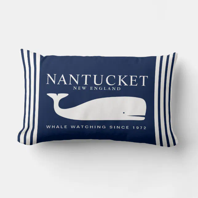 Nantucket Whale Watching – White and Navy Blue Lumbar Pillow | Zazzle