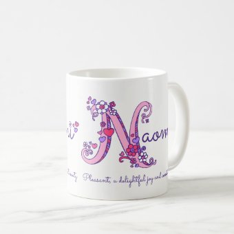 Naomi name meaning heart flower N monogram mug | Zazzle