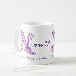 Naomi name meaning heart flower N monogram mug | Zazzle