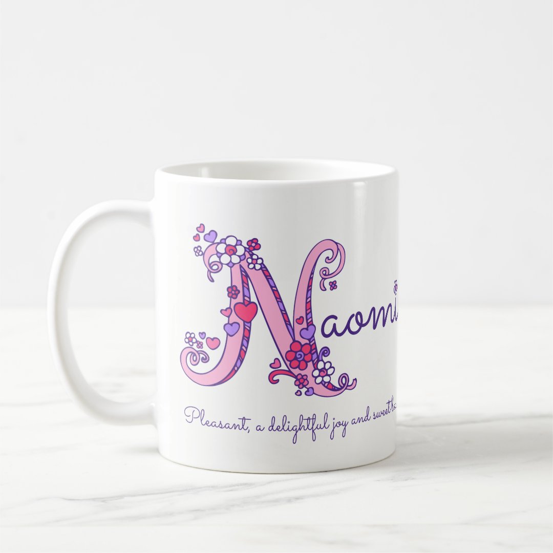 Naomi name meaning heart flower N monogram mug | Zazzle