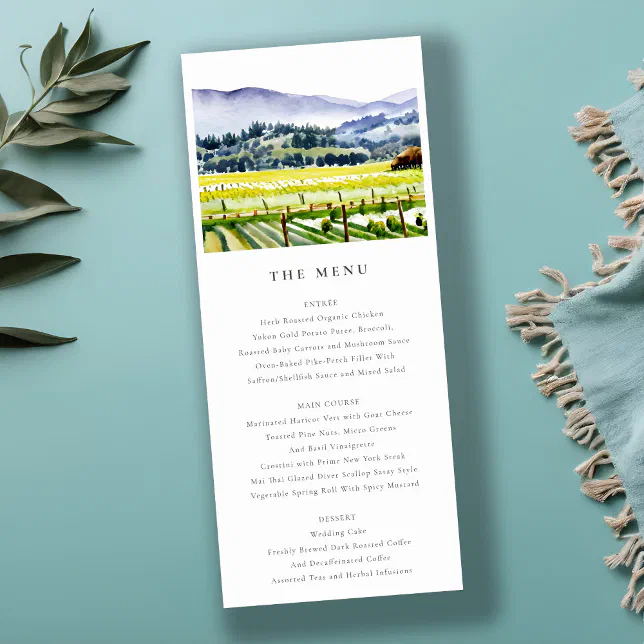 Napa Valley Vineyard Landscape Wedding Menu Card | Zazzle
