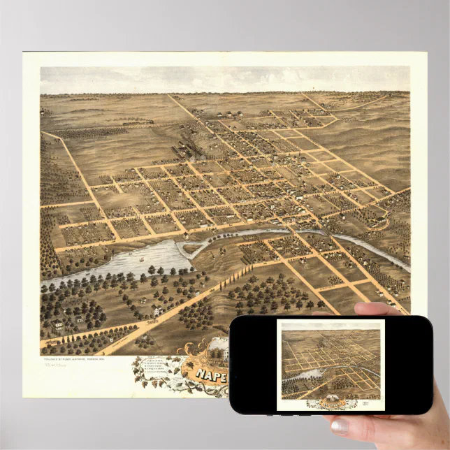 Naperville Illinois 1869 Antique Panoramic Map Poster | Zazzle