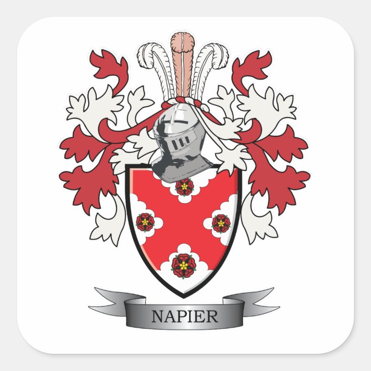 Napier Family Crest Coat of Arms Square Sticker | Zazzle