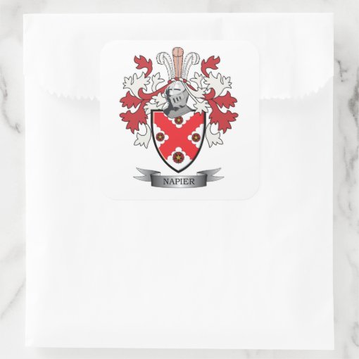 Napier Family Crest Coat of Arms Square Sticker | Zazzle