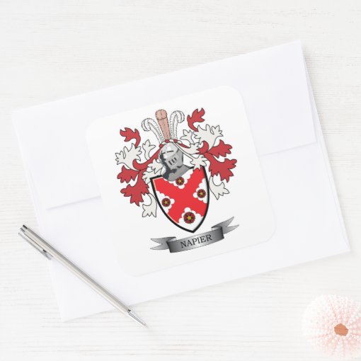 Napier Family Crest Coat of Arms Square Sticker | Zazzle