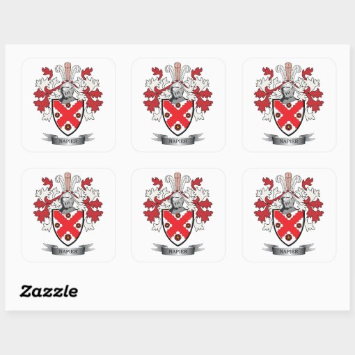 Napier Family Crest Coat of Arms Square Sticker | Zazzle
