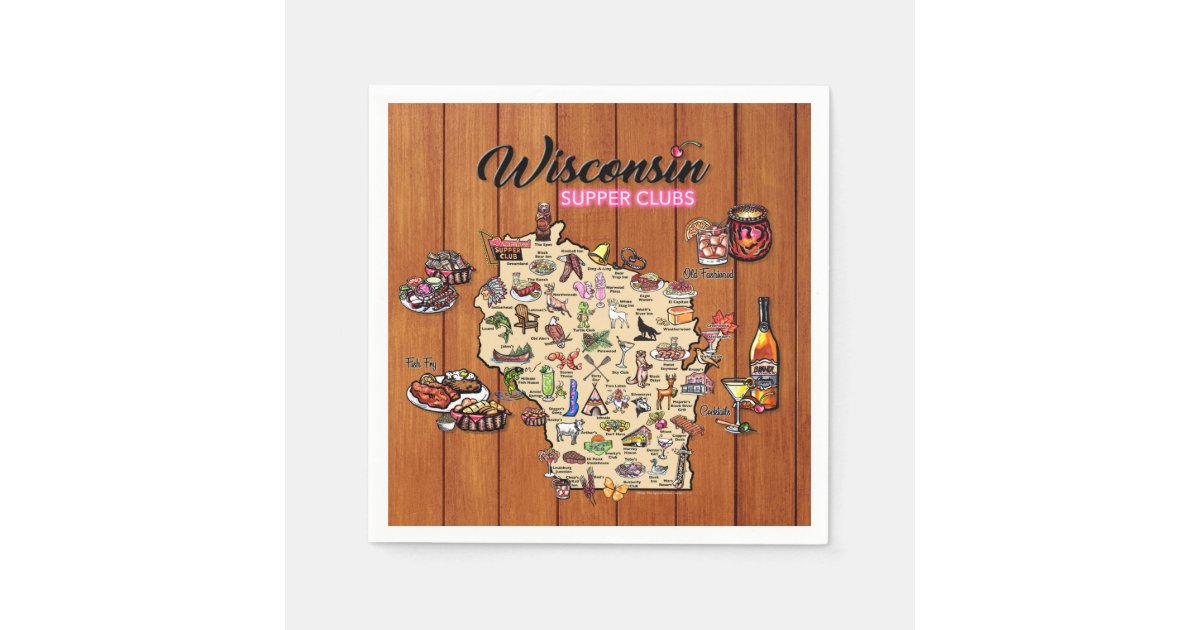 Napkin - Wisconsin Supper Club Map - Series 1 | Zazzle