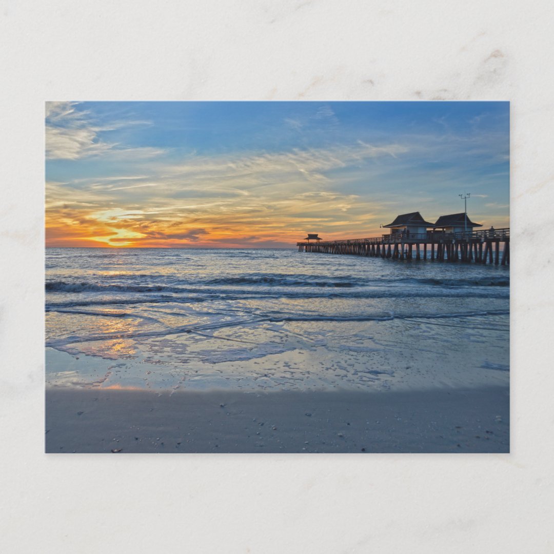 Naples Beach Pier, Florida, at Sunset Postcard | Zazzle