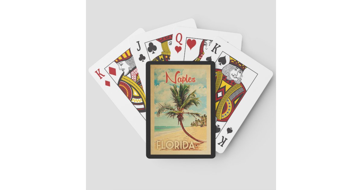 Naples Florida Palm Tree Beach Vintage Travel Poker Cards | Zazzle