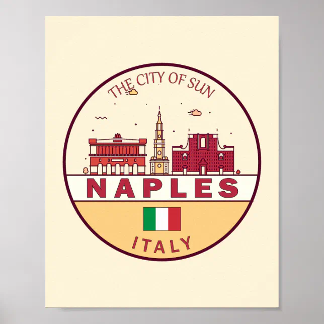 Naples Italy City Skyline Emblem Poster | Zazzle