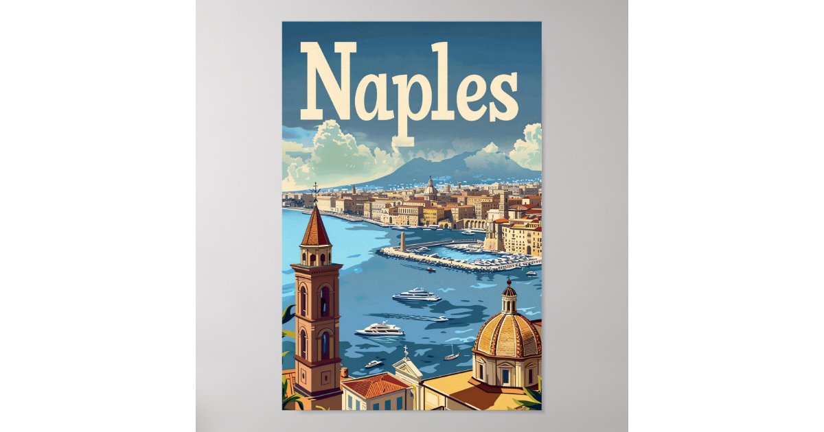 Naples Italy Vintage Retro Travel Illustration Poster | Zazzle