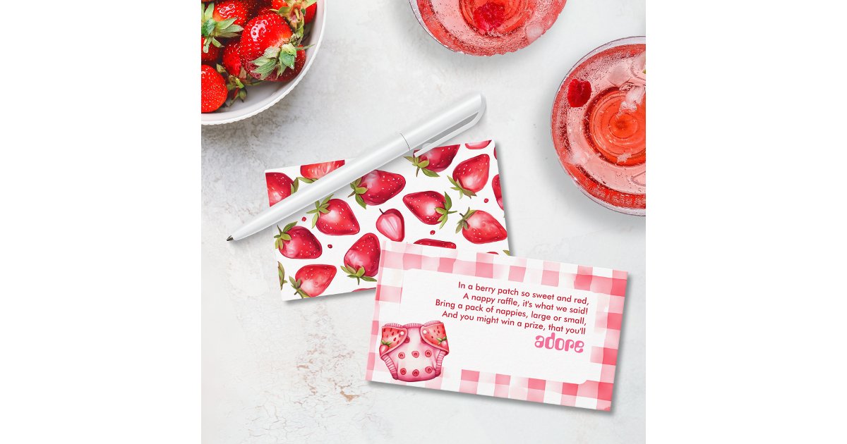 Nappy Raffle Baby Shower Strawberry Gingham Pink Enclosure Card | Zazzle
