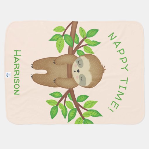 Nappy Time Quote Trendy Cute Sleepy Sloth Cream Baby Blanket | Zazzle