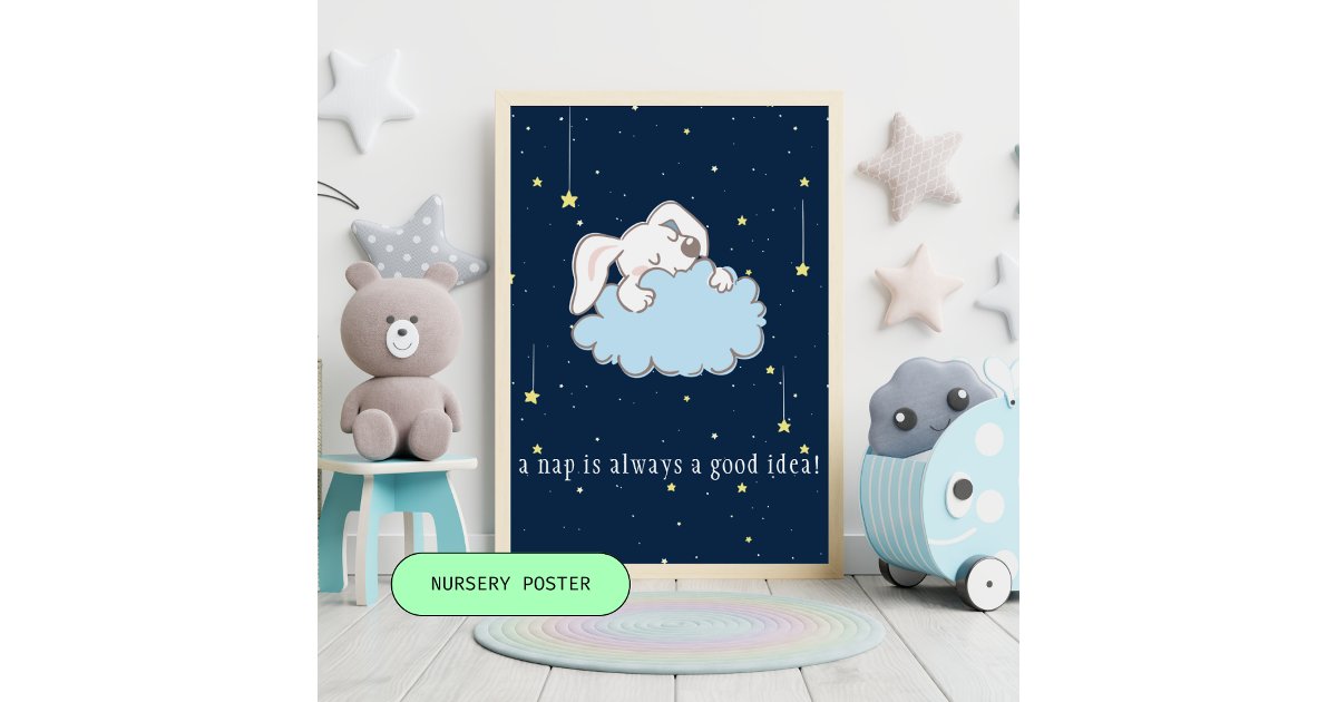 Naptime - Cute Bunny on a Cloud Nursery Poster | Zazzle