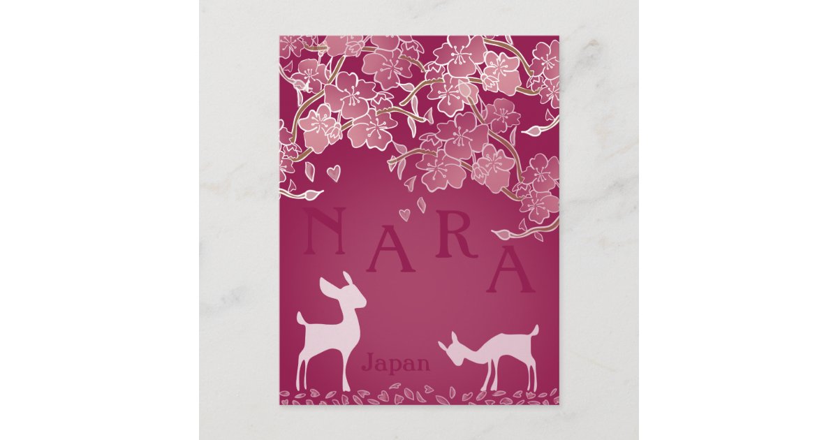 Nara Japan Sakura Deer Hand Illustrated Postcard | Zazzle