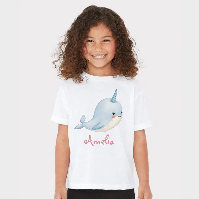 Narwhal Girl Birthday Add Name Personalized White T-Shirt | Zazzle