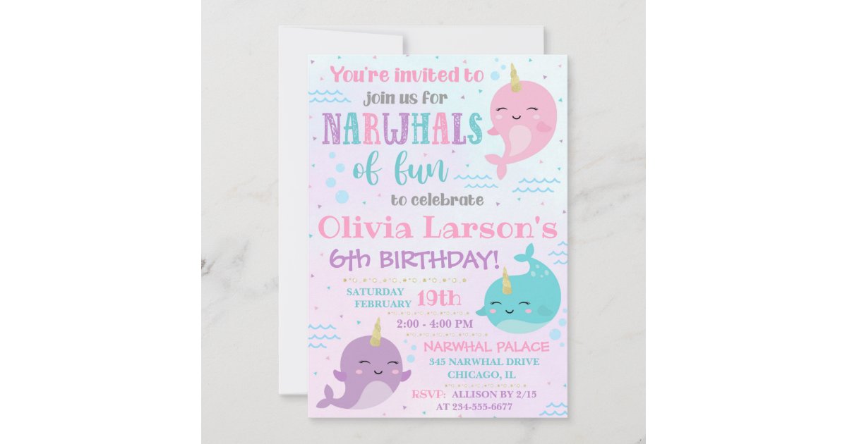 Narwhal Invitation Narwhal Birthday Invite | Zazzle