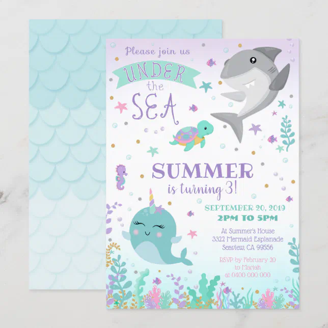 Narwhal Invitation - Shark and Narwhal Invitation | Zazzle