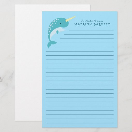 Narwhal Kid's Cute Whale Stationery | Zazzle