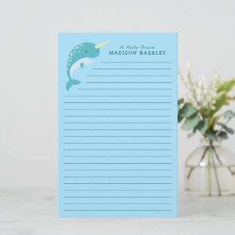 Narwhal Kid's Cute Whale Stationery | Zazzle