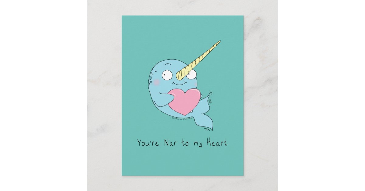 Narwhal with Heart Love Postcard | Zazzle