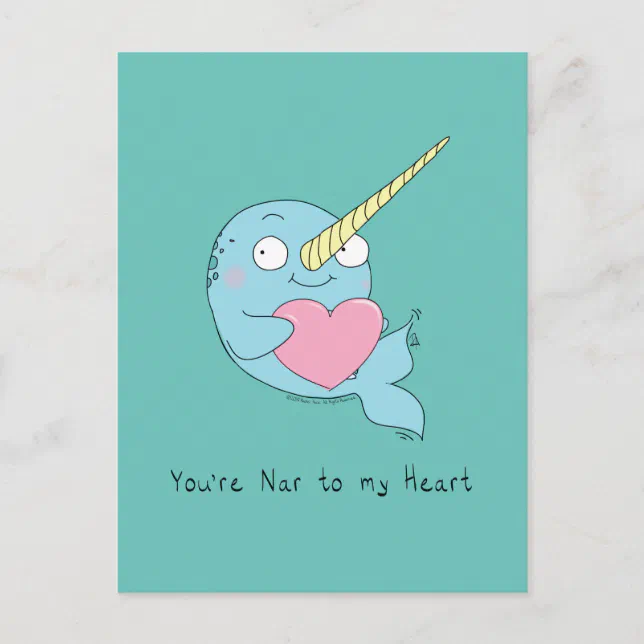Narwhal with Heart Love Postcard | Zazzle